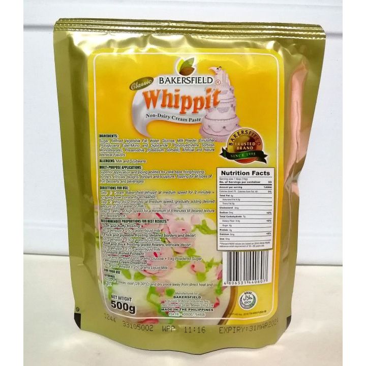 Bakersfield Whippit 500g icing for cakes and pastries | Shopee Philippines