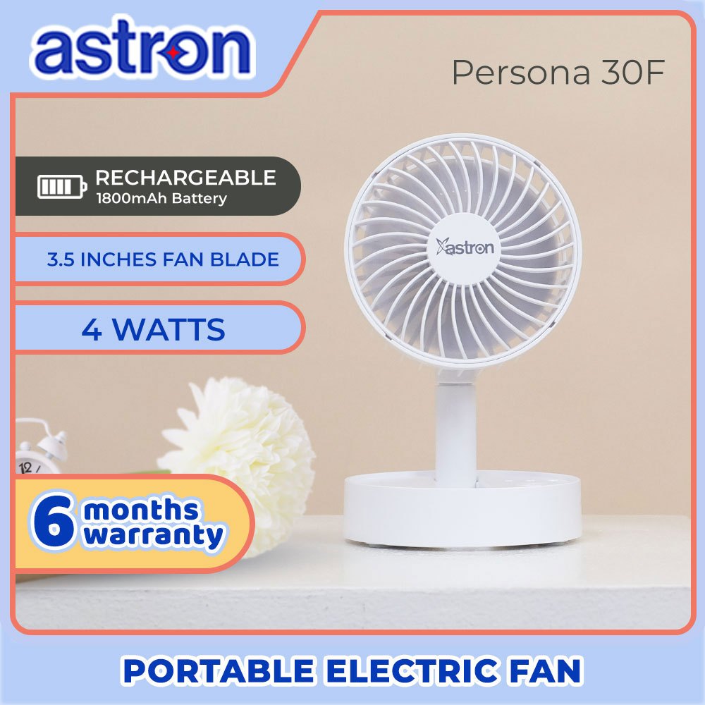 Astron PERSONA30F Portable Rechargeable Fan | 3.5" Fan Blade | 1800mAh ...