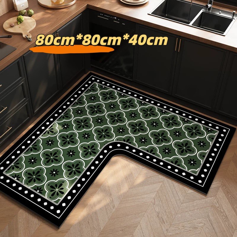 BHM NEW Style L-Shaped Floor Mat Non-Slip Crystal Velvet for Kitchen ...