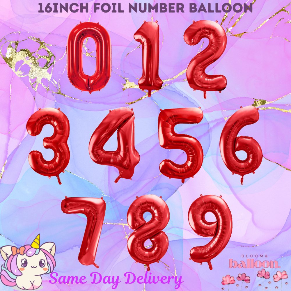 16 Inch Red Number Foil Balloon for Birthday Party Wedding Anniversary ...