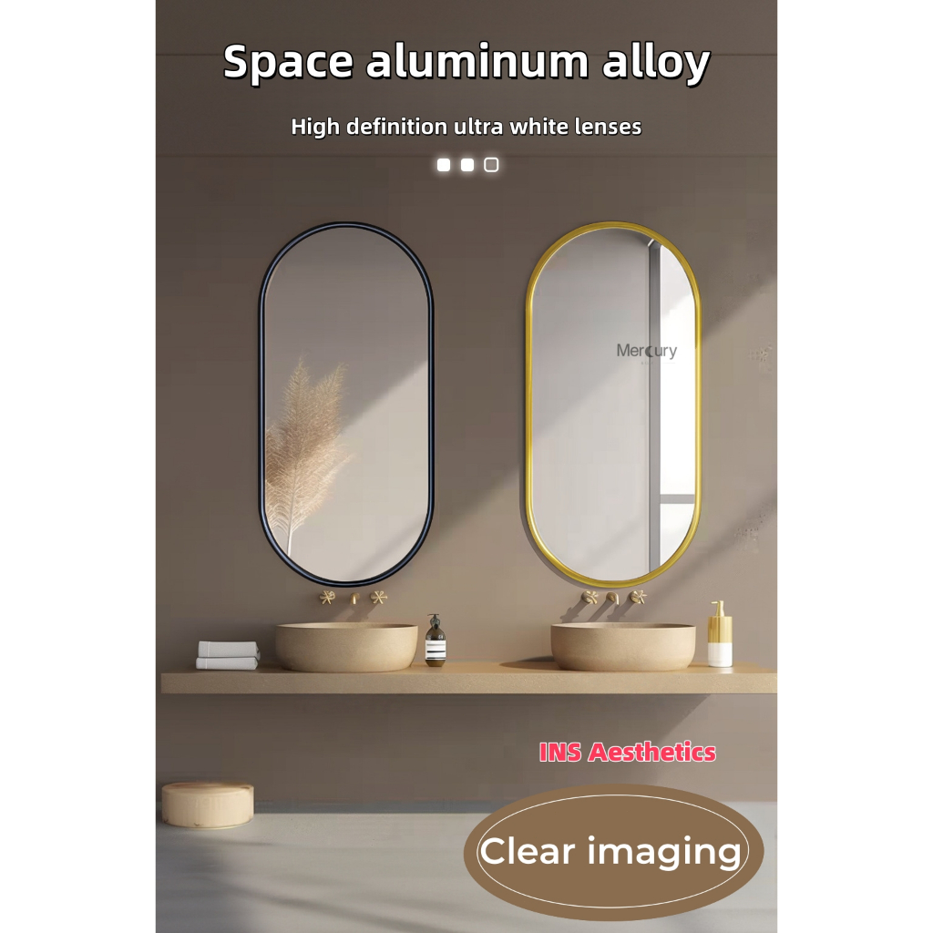 Elliptical mirror, makeup mirror, bathroom wall mounted mirror, metal ...