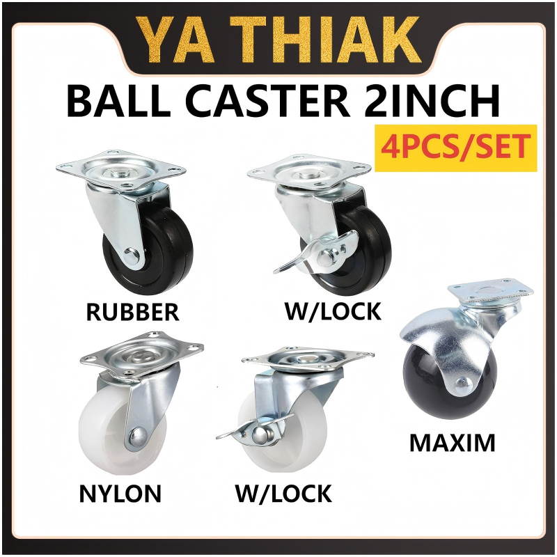 Ball Caster Wheels 2" – Rubber / Nylon / Maxim – With & Without Lock ...