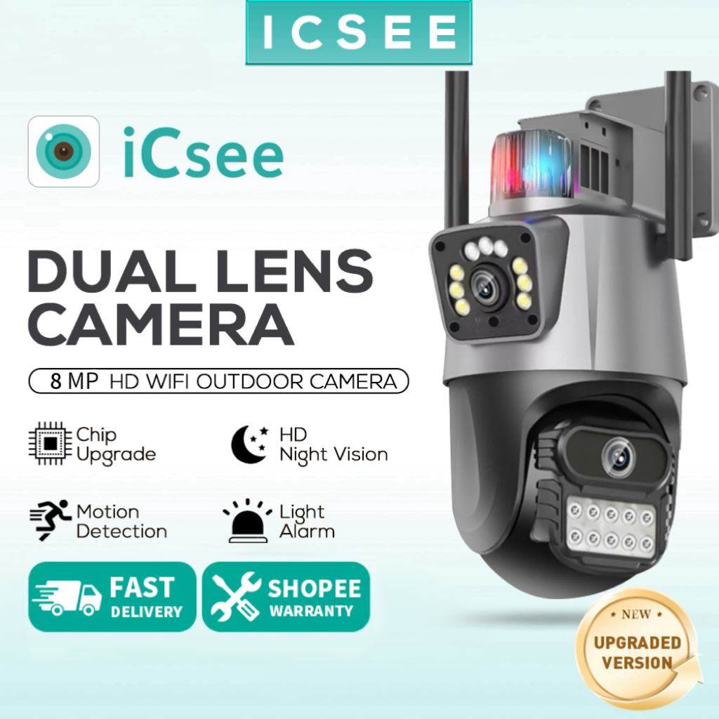 ICSEE 8MP CCTV Camera Dual Lens Dual Screen WiFi PTZ Outdoor Auto ...