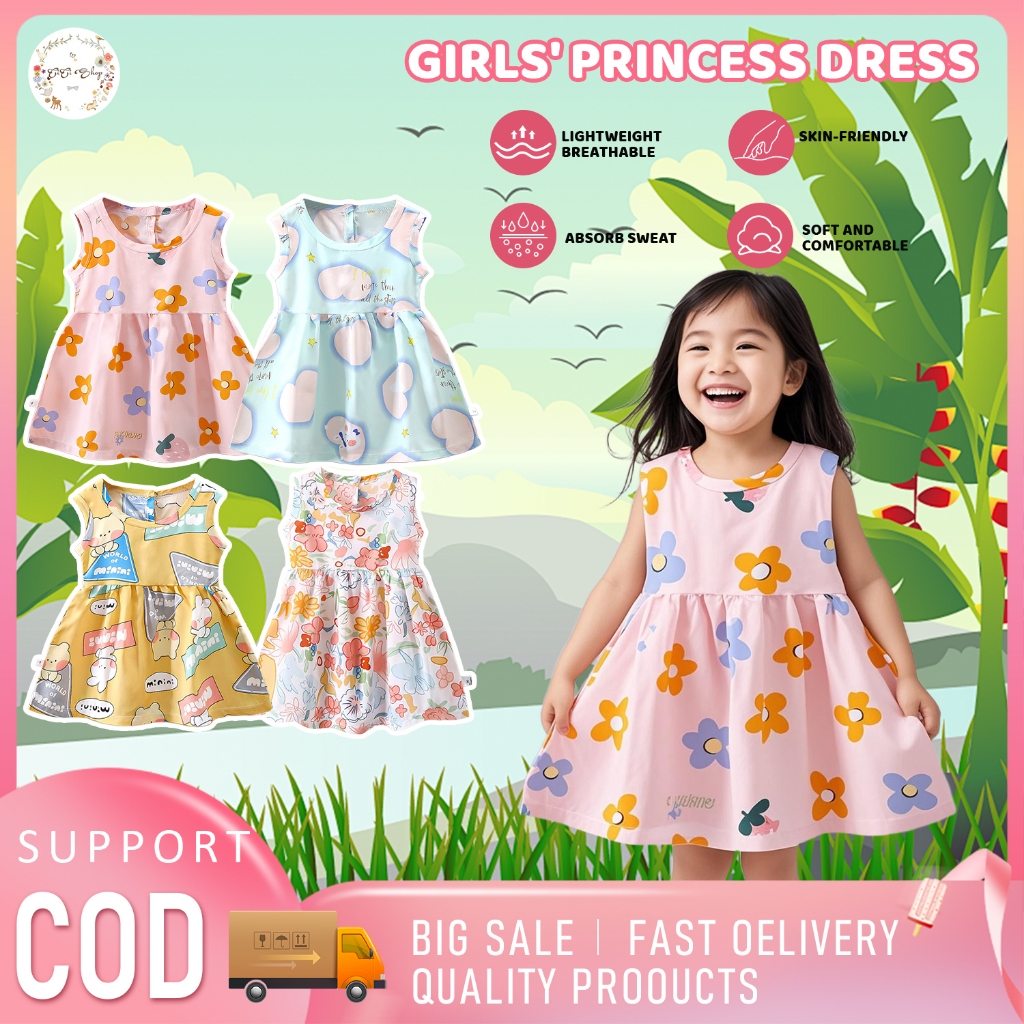 CICI Kids Cute Baby Girl Cotton Flower Children Dot Striped Tees Dress ...