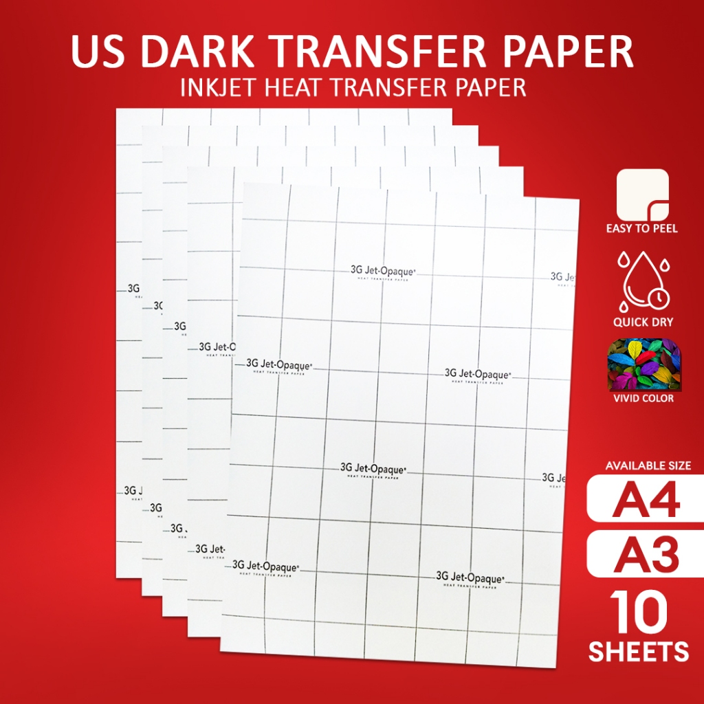 US Dark Transfer Paper 3G Jet Opaque A4 Dark (10 Sheets/Pack) Pigment ...
