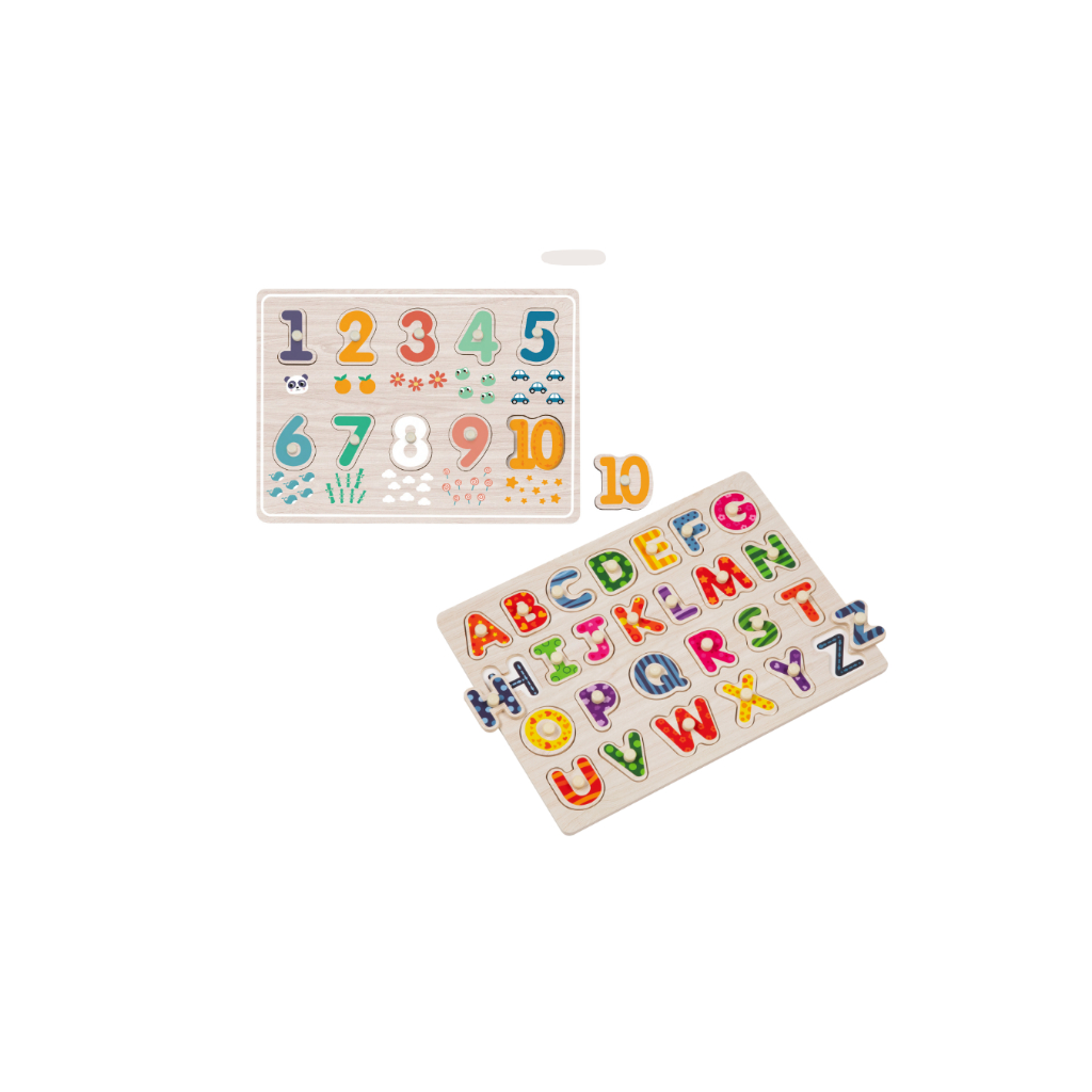 Wooden Alphabet & Number Puzzle Set – Montessori Learning Board for ...