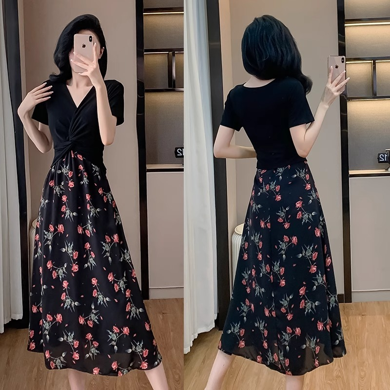 korean black long dress plus size sunday semi formal elegant floral ...