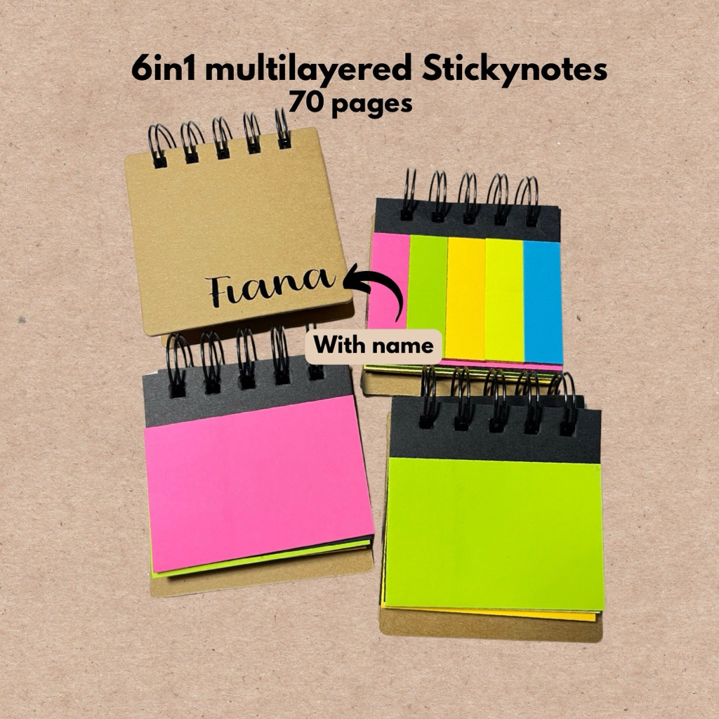 Personalized 6in1 multilayered sticky notes set book with name decal ...