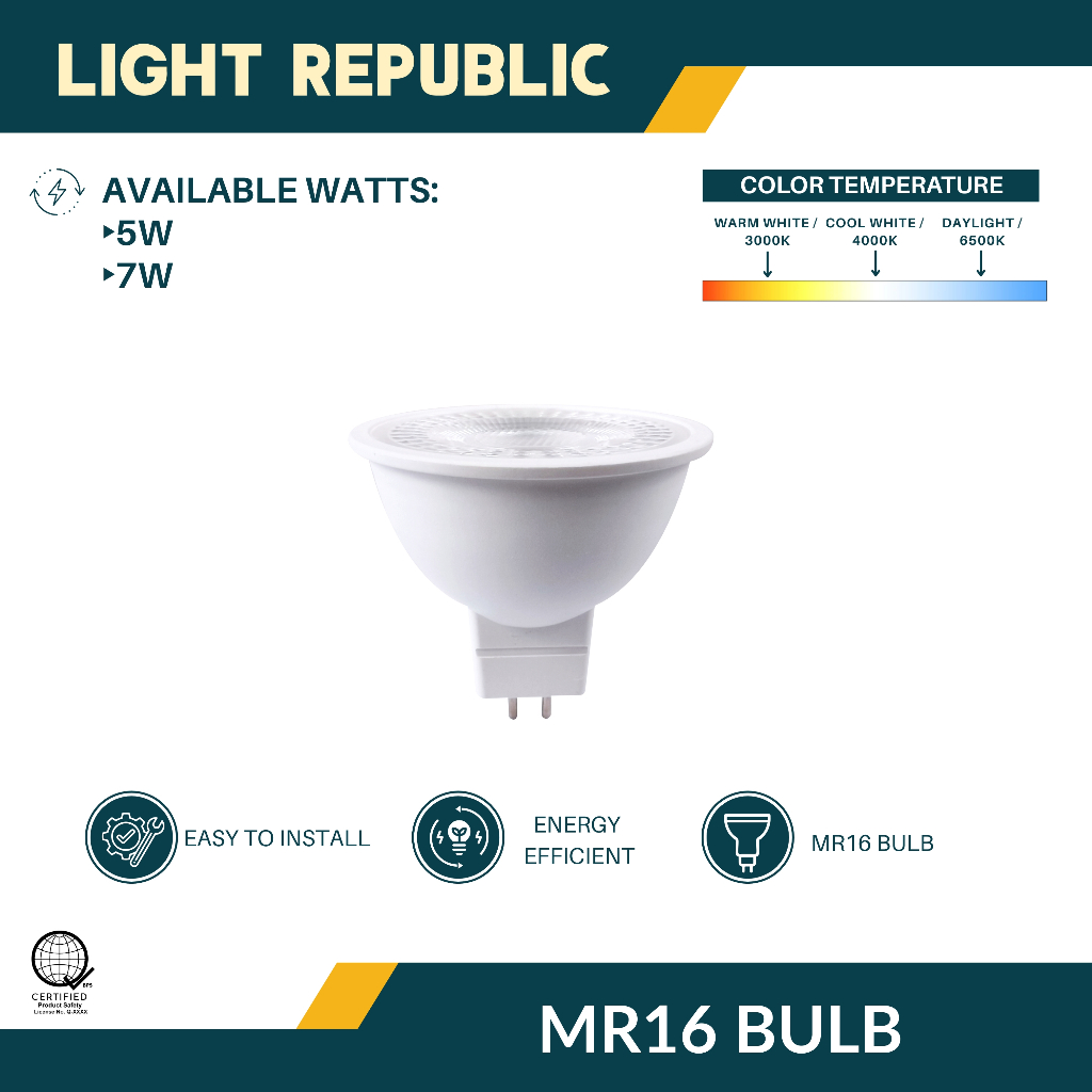 MR16 LED Spotlight Bulb 5W to 7W | Warm White Cool White Daylight (BULB ...
