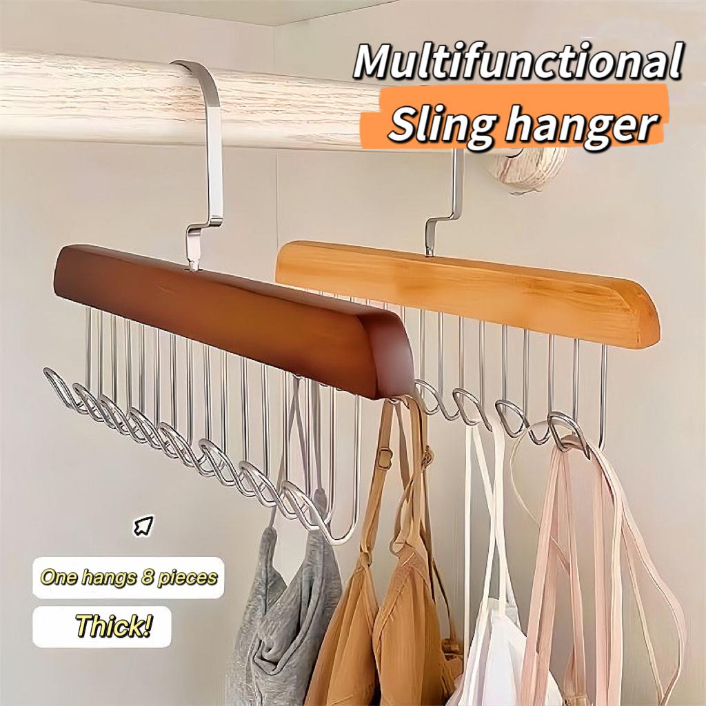 AZ1 8 Hooks Non-Slip Solid Wood Hanger Space Saving Woman Bra Hanger ...