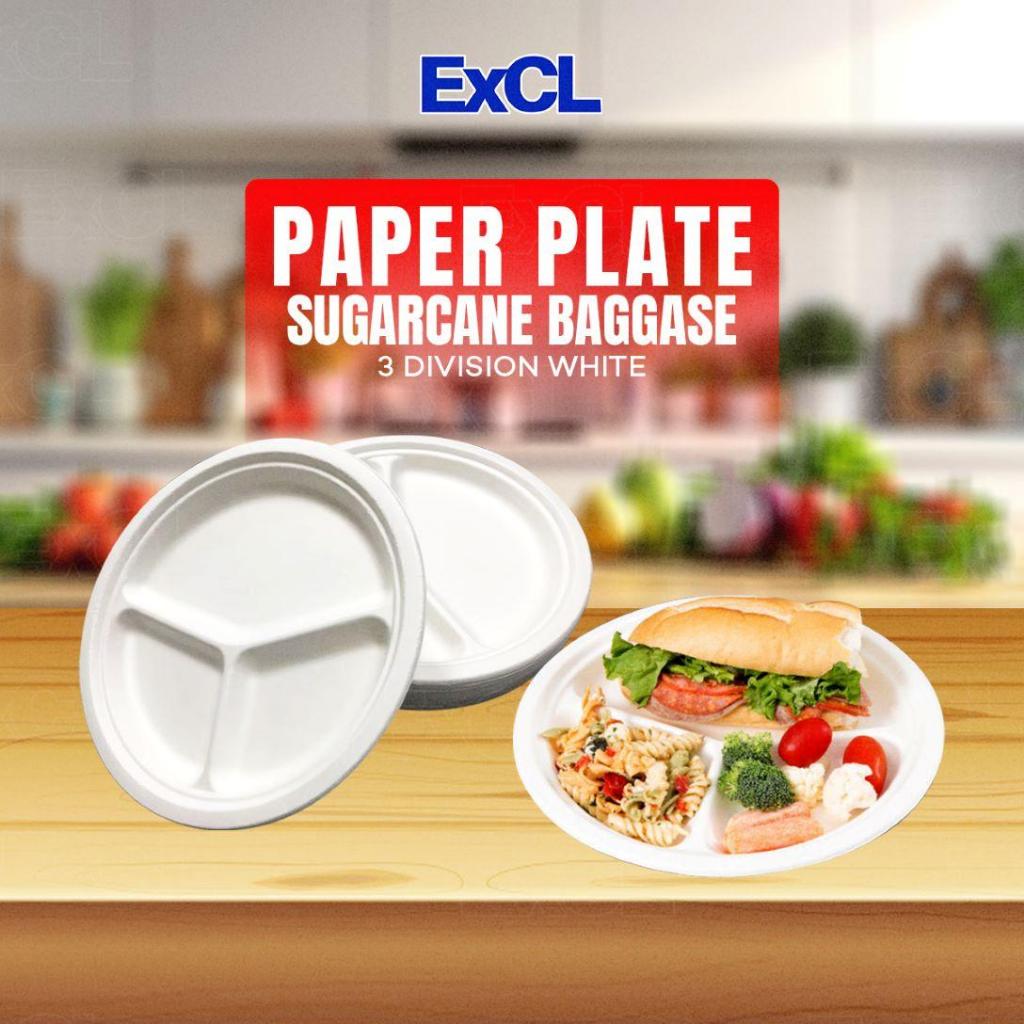 ExCL - 10 inches Sugarcane Bagasse Paper Plates (No Division and 3 ...