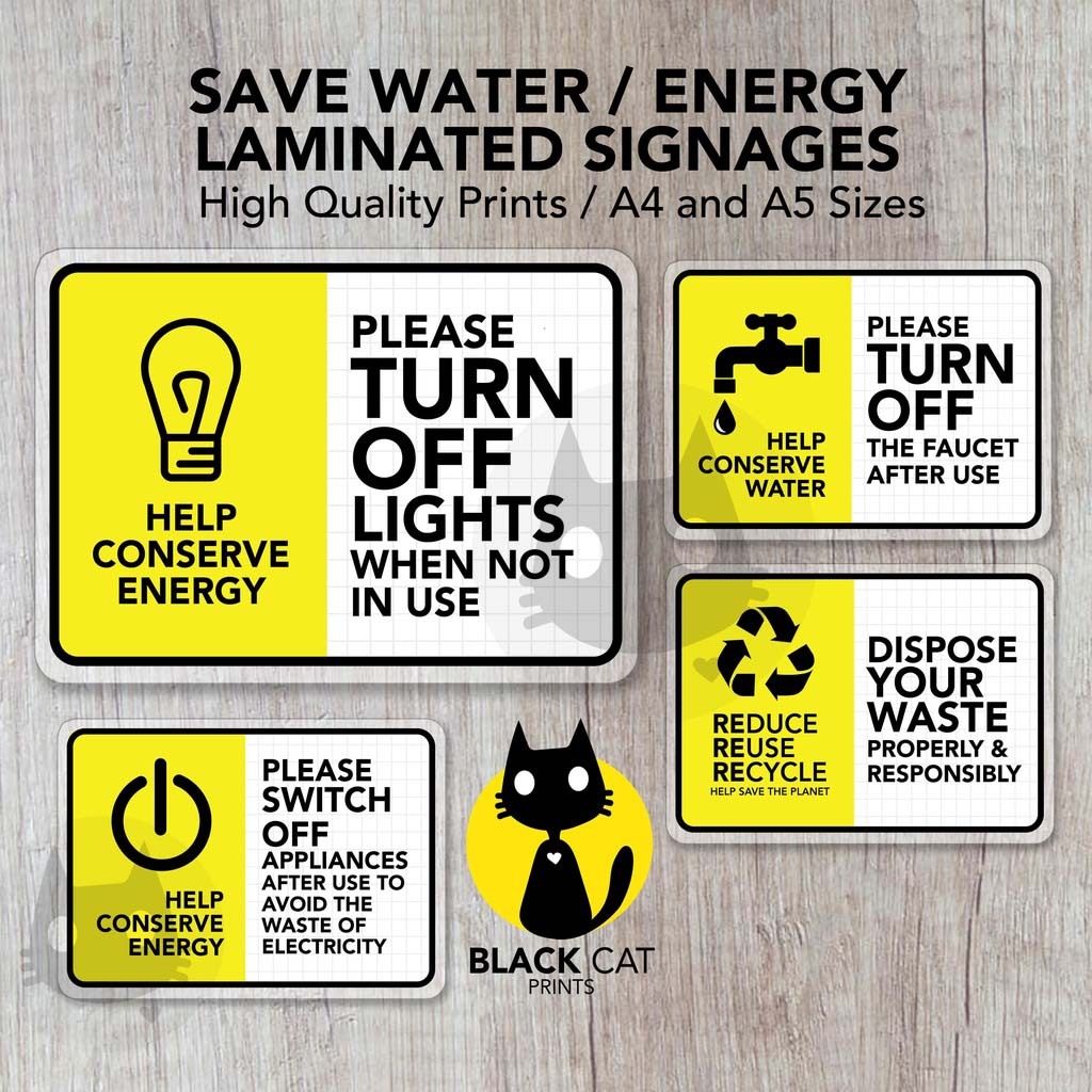 Save Water / Save Energy / Save Earth Sign | Laminated Signage | Sign ...