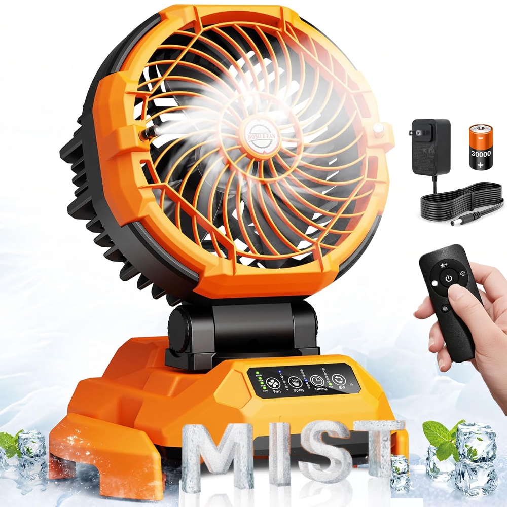 Portable Electric Fan with Mist Spray 30000mAh Rechargeable Misting Fan ...