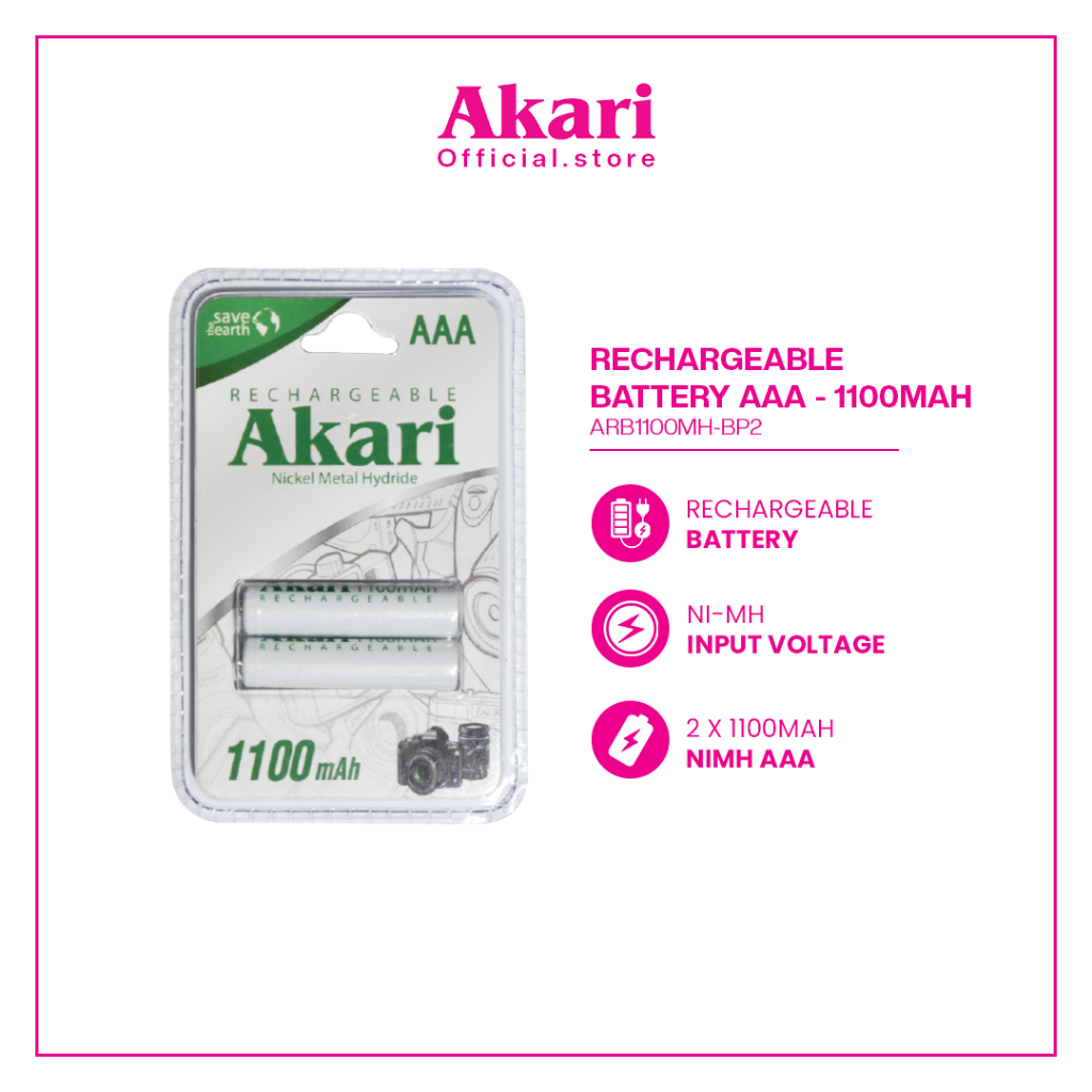 Akari Rechargeable Battery AAA (ARB1100MH-BP2) | Shopee Philippines