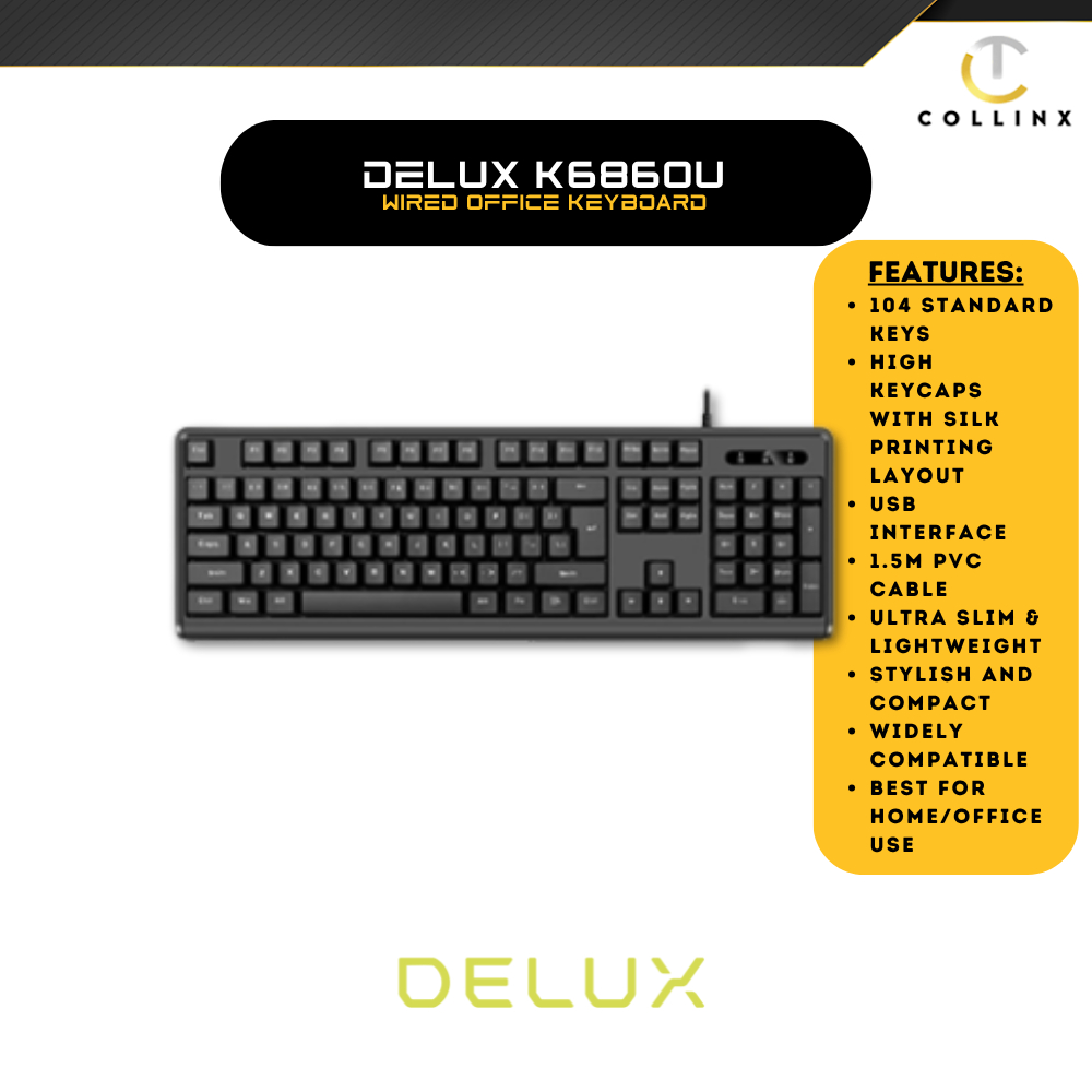 Delux K6860U Wired Office Keyboard 104 Standard Keys High Keycaps With ...