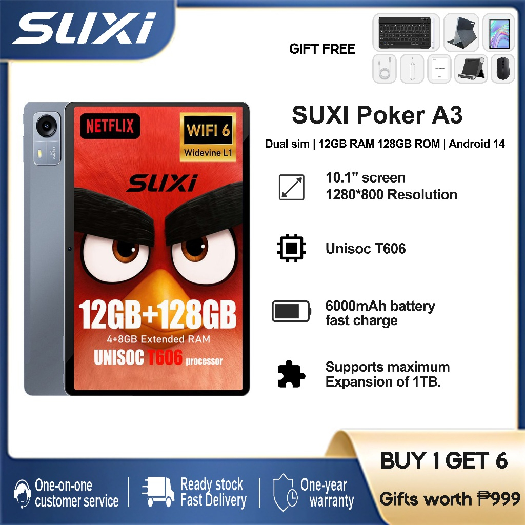 SUXI A3 Tablet Android10.1 4 +8g 128GB 6000mah Dual SIM Slot Gaming ...