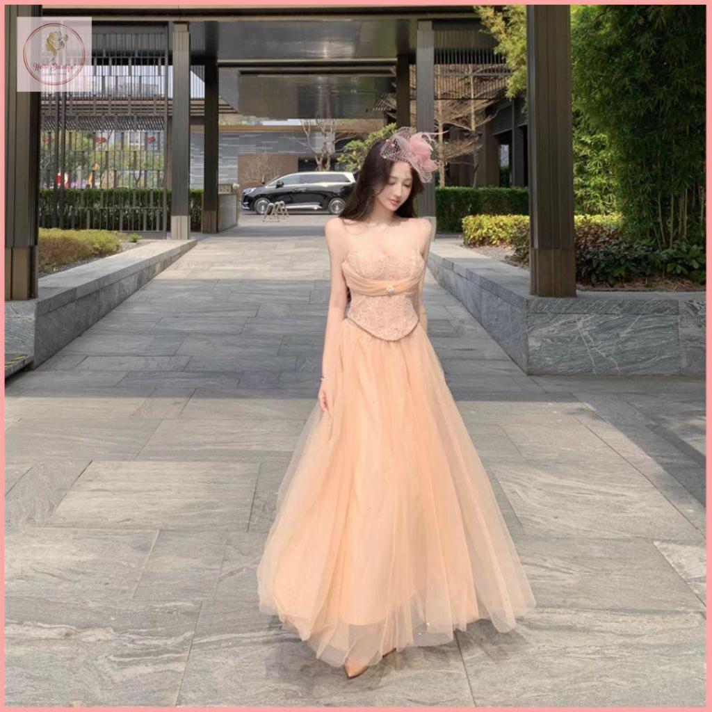 HB6414 Women's outfit suit high-end fishbone tube top fluffy mesh long ...