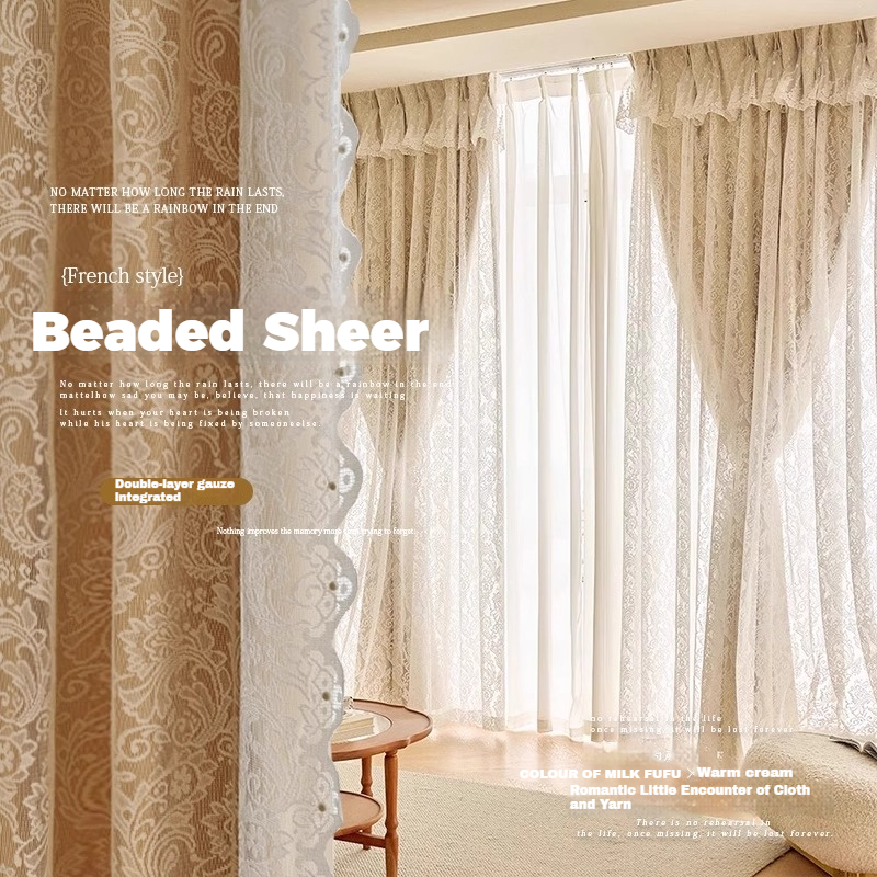 French Cream Aesthetic Sheer Curtain Sale Window Deaded Lace Window ...