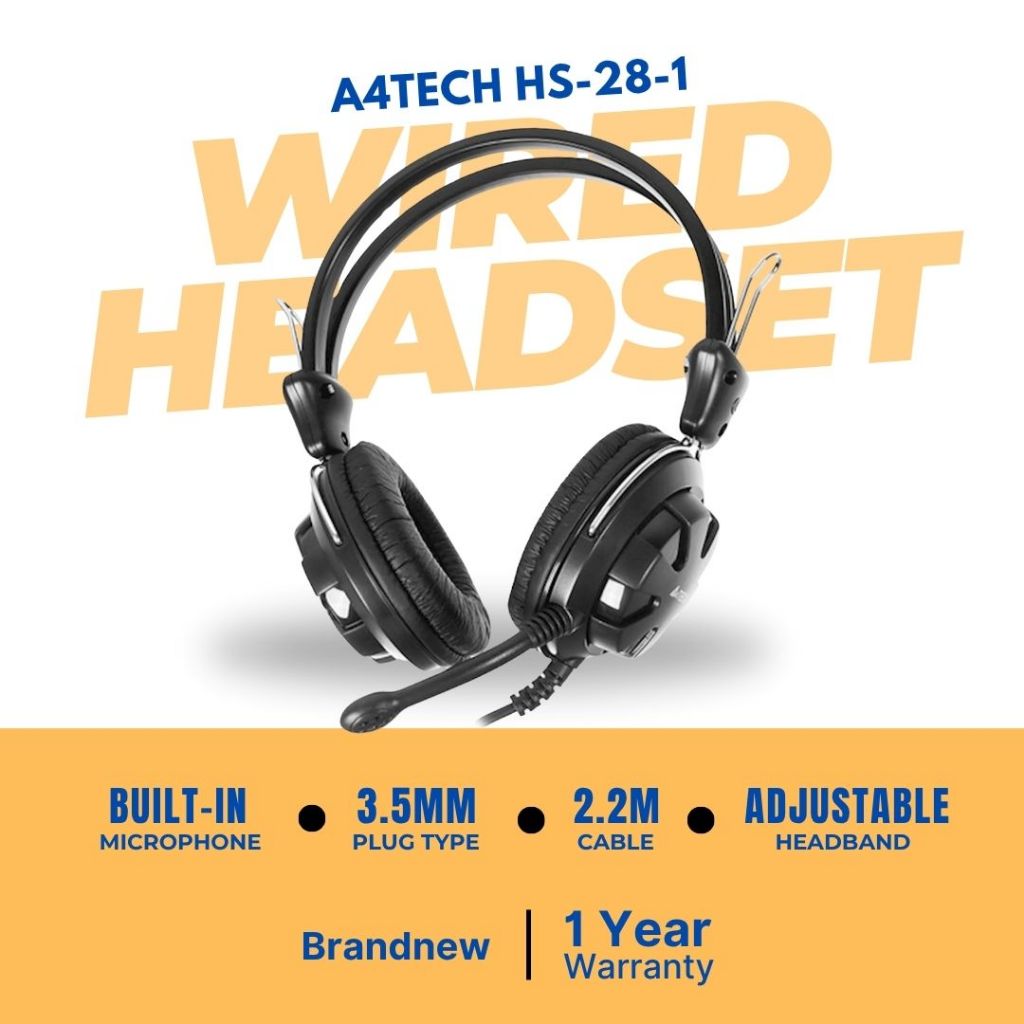 A4Tech HS-28-1 Headset - with Built-in Microphone / 2.2m cable length ...