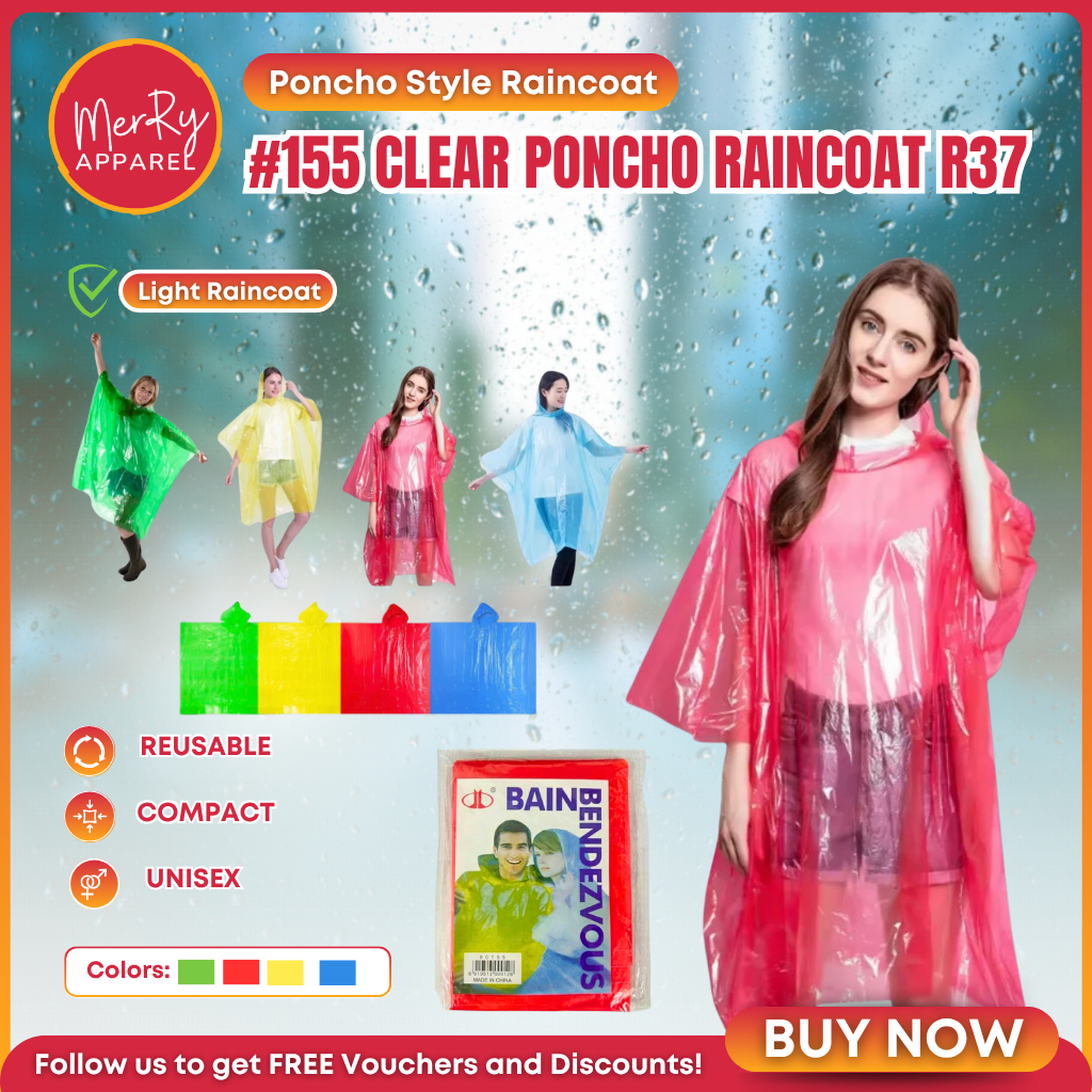 #155 Clear Poncho Raincoat Unisex R37 | Shopee Philippines