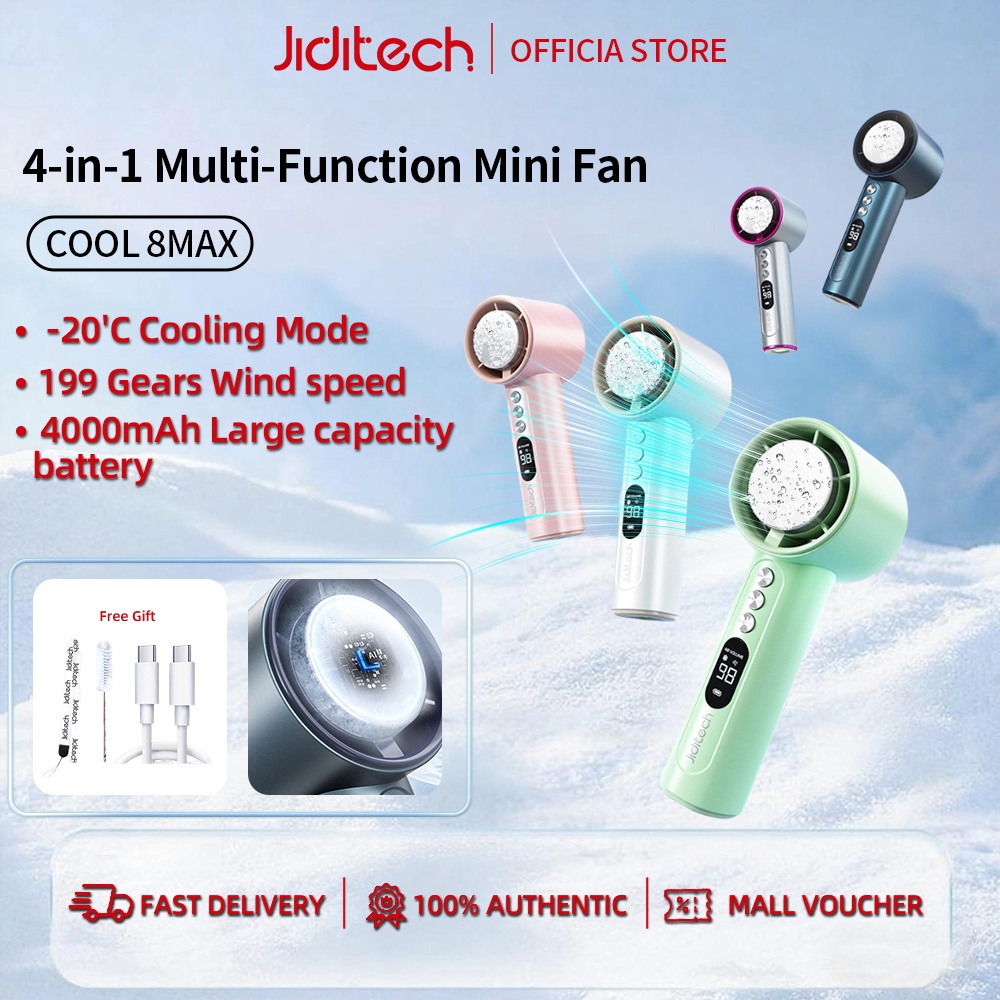 Jiditech 4-in-1 Multi-Function Mini Fan High Speed Cooling Fan199 Speed ...