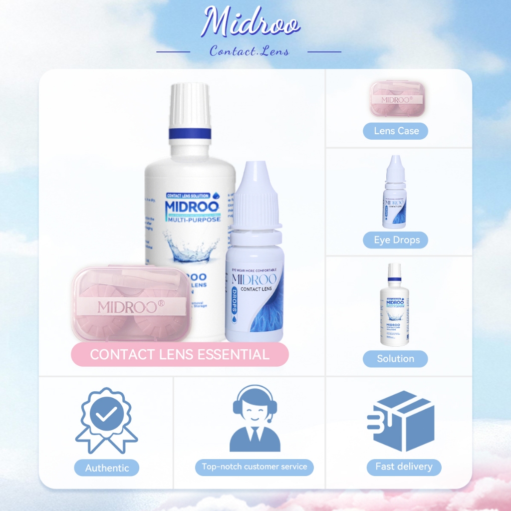 CONTACT LENS ESSENTIAL Solution Eyedrops Lens Case With Tweezers ...