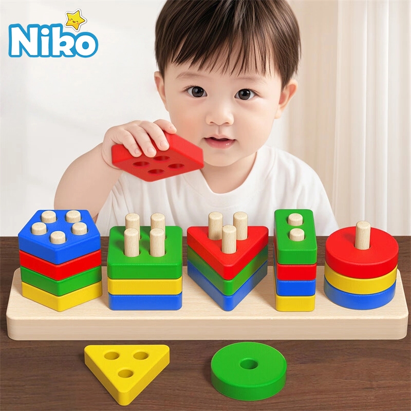 NIKO Early Educational Puzzle Wooden Toys Shape Sorting Stacking ...