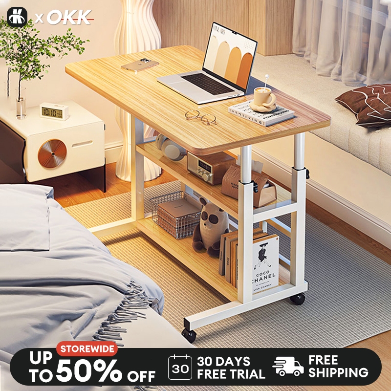 Bedside Table With Wheels Adjustable Portable Computer Table Bedroom ...