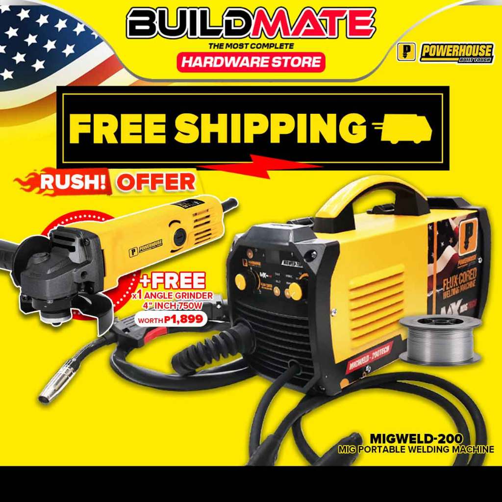 BUILDMATE Powerhouse MIGWELD 200A Gasless MIG Inverter IGBT ARC Flux ...