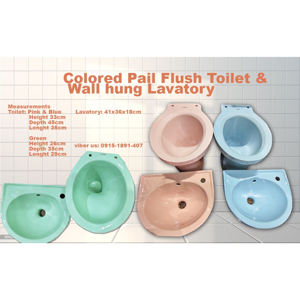Colorful Water closet / Pail flush Toilet and Corner wall hung lavatory ...