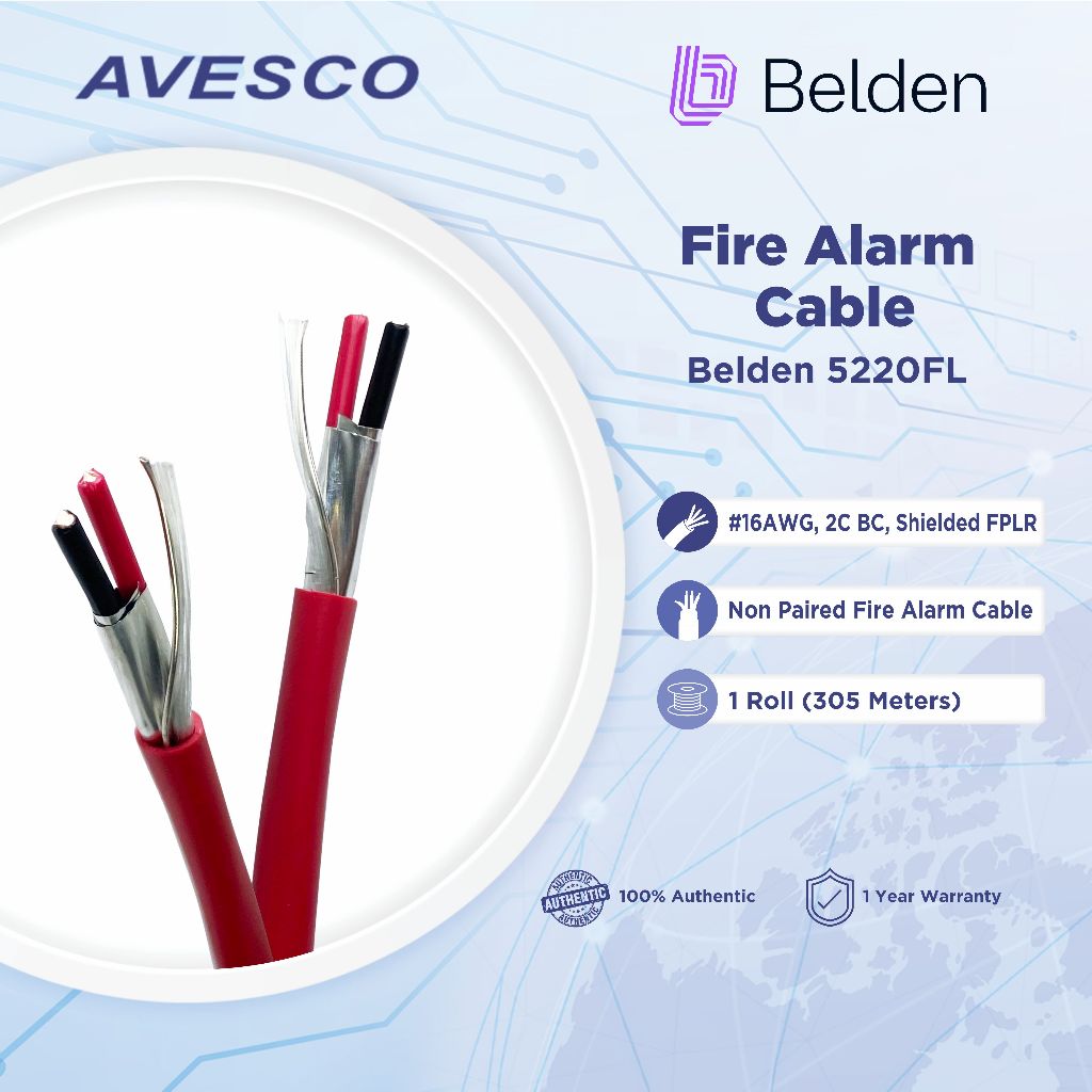 Belden | Fire Alarm Cables | 5220FL | Riser-FPLR 2-16AWG (1 Roll) 305M ...