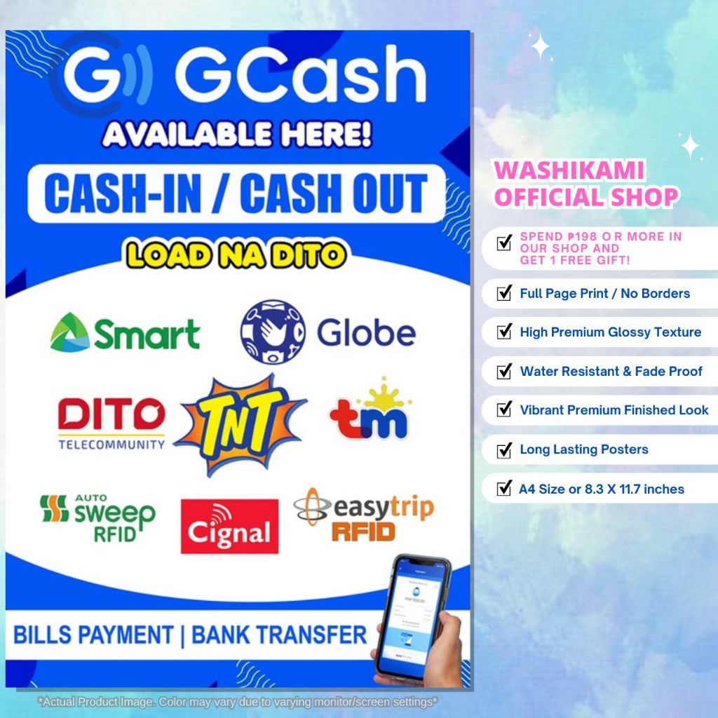 GCash Cash-in Cash-out Rates Signage & Poster | Shopee Philippines