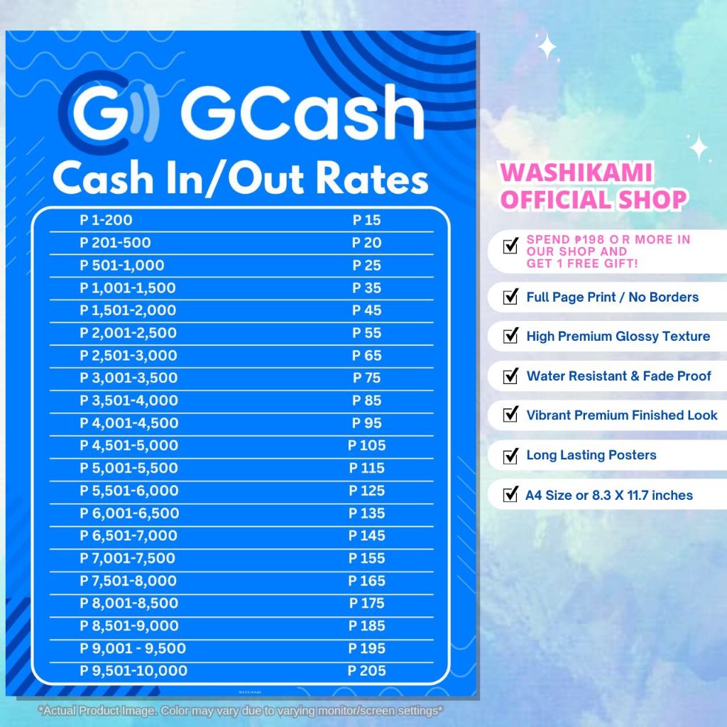GCash Cash-in Cash-out Rates Signage & Poster | Shopee Philippines