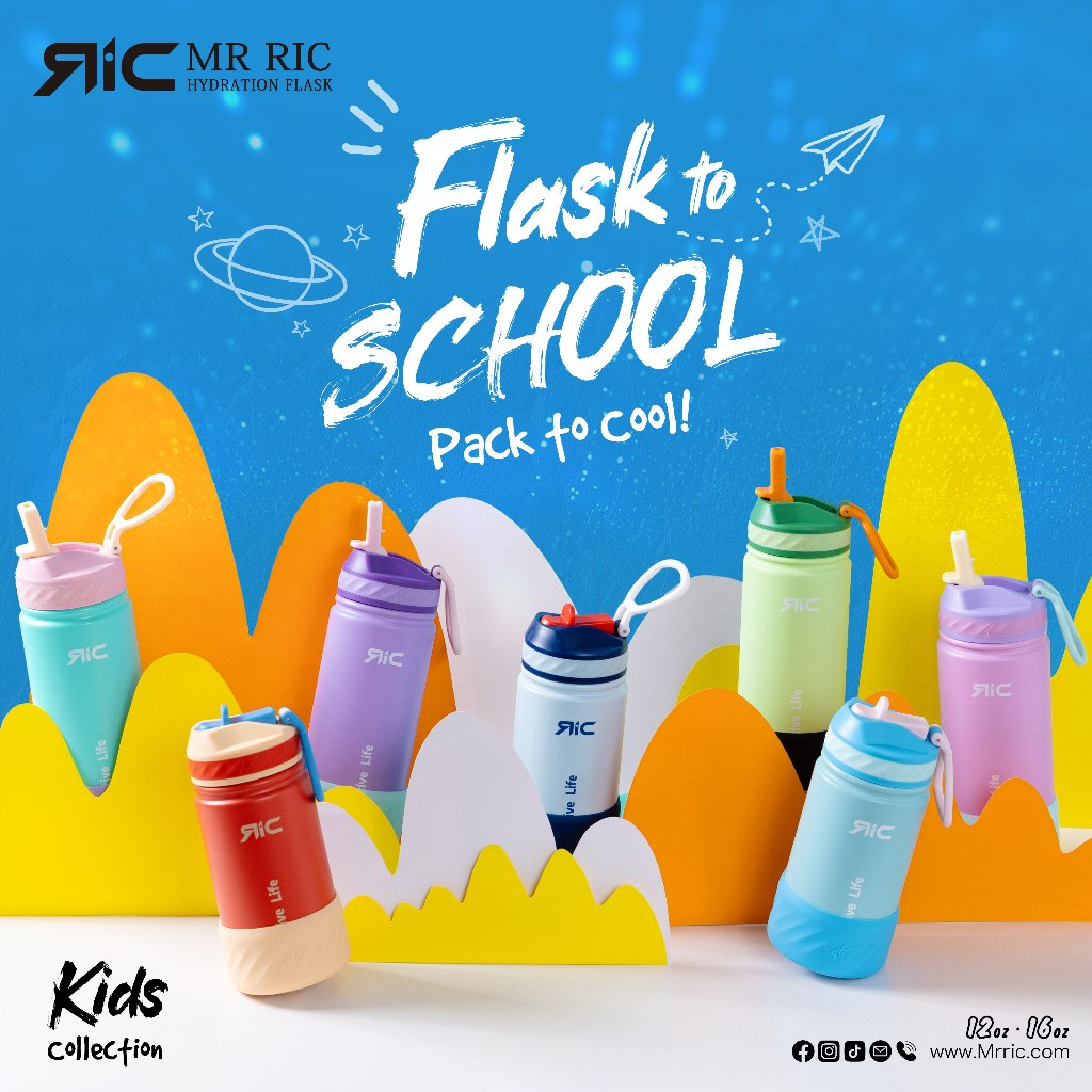Mr Ric 16oz Kids Straw Lid 304 Stainless Steel Vacuum Flask w/ Boot ...