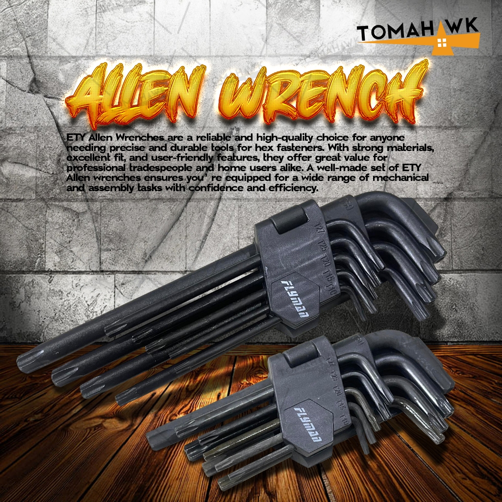 TOMAHAWK WRENCH SET 9PCS/SET HEAVY DUTY HEX KEY FLOWER TYPE BALL END ...