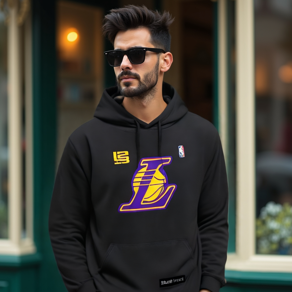 Hoodie Jacket Black LA Lakers Logo Mall Quality Stretchable Fabric ...