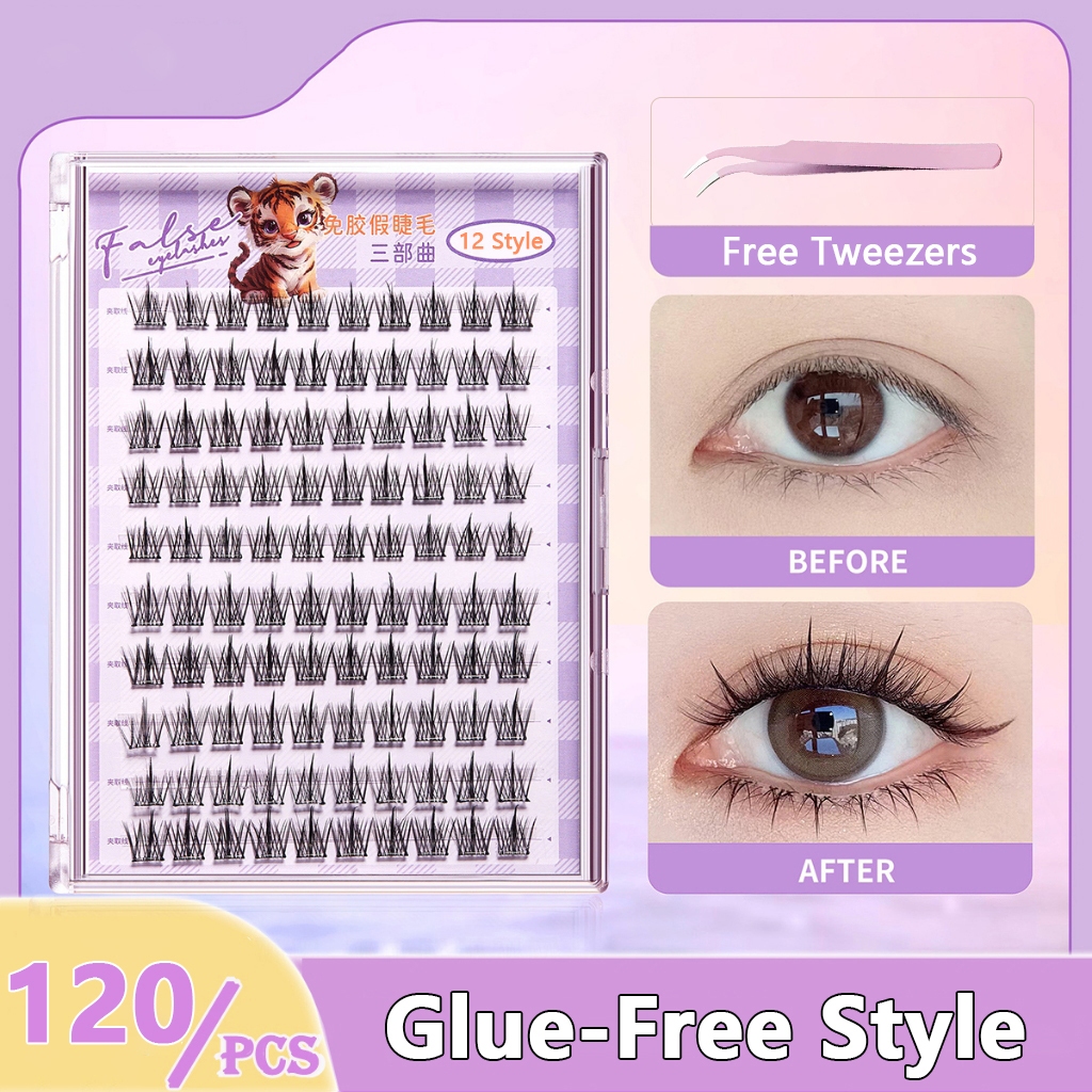 【Free Tweezer】Glue Free 60-120 Cluster False Eyelashes Reusable Self-Adhesive No Need Glue ...