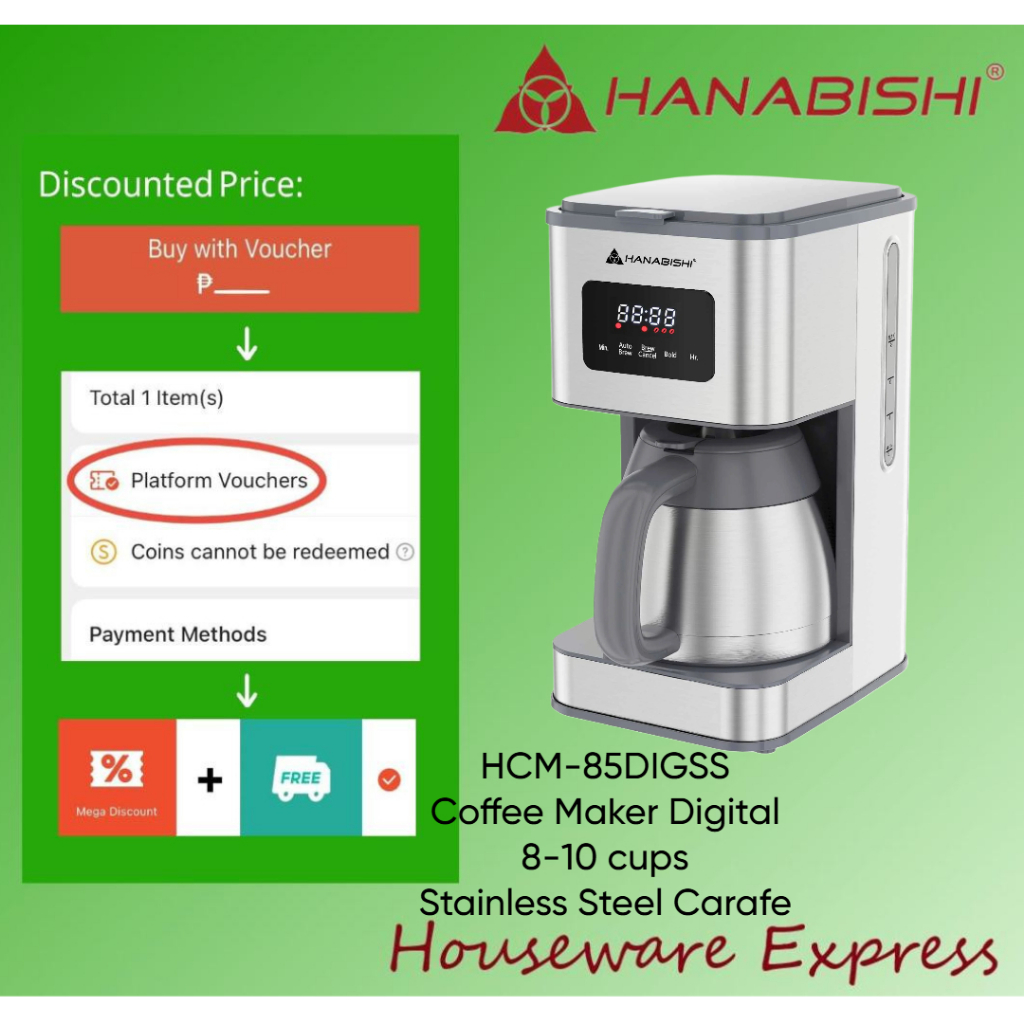 Hanabishi HCM85DIGSS Coffee Maker Stainless Carafe HCM-85DIGSS ...