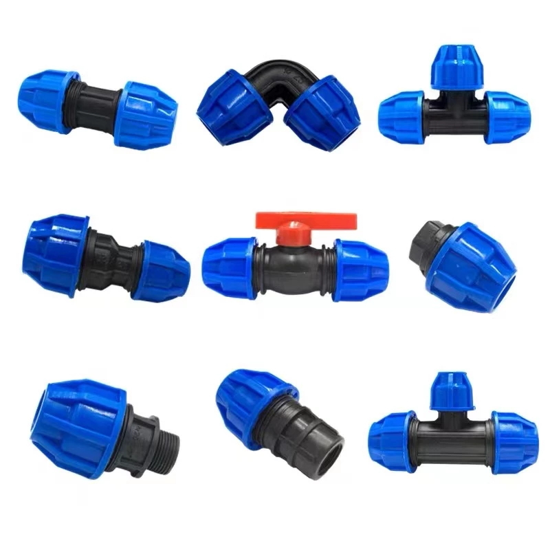 PE Compression Fittings 1/2" 3/4" 1" Blue PVC Water Pipe Elbow Tee Coupling Female Male PE ...