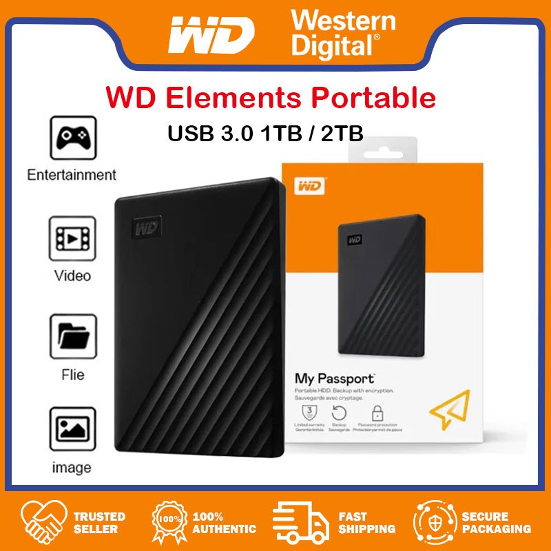 Western Digital WD External Hard Drive 1TB /2TB USB 3.0 SATA3 2.5 ...