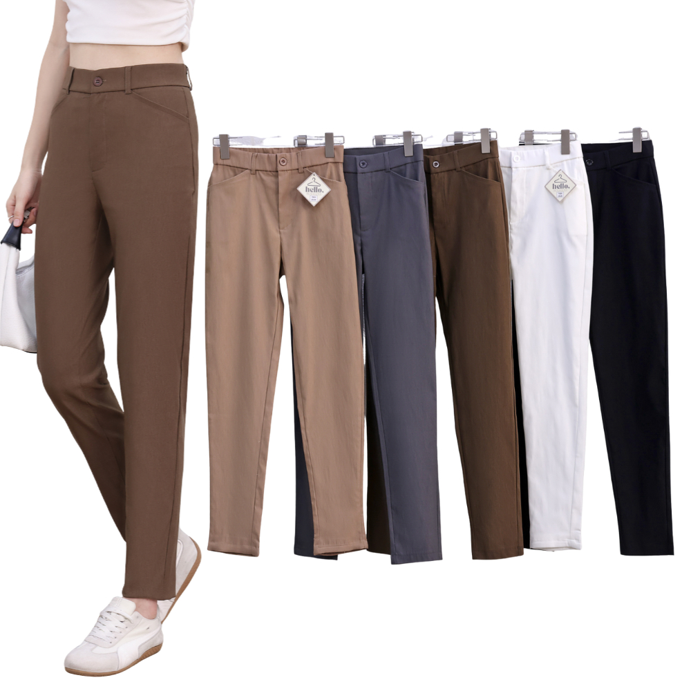 High Waist Slacks Pants for Women 25 to 34 2Pockets Slim-Fit Full ...