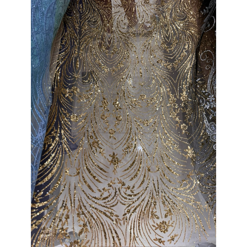 Gold and Silver Glitter Lace Studded fabric (price per yard) | Shopee ...