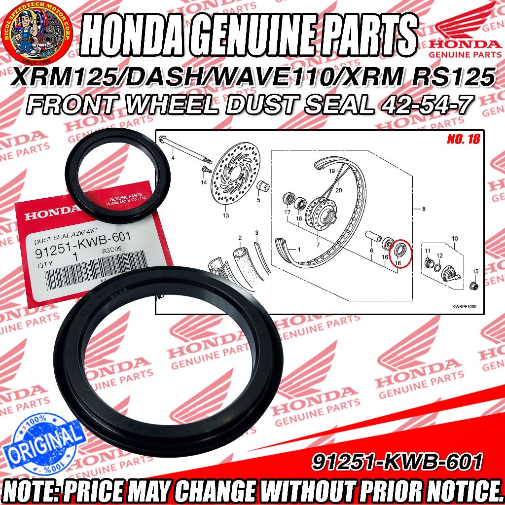 XRM125/DASH/WAVE110/XRM RS 125 FRONT WHEEL DUST SEAL 42-54-7 (HPI ...