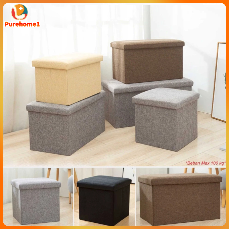 2-in-1 Storage Stool Foldable Sofa Stool Cotton Linen Fabric Storage ...
