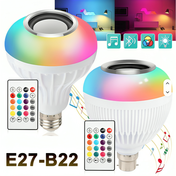 LED Wireless Light Bulb Speaker, RGB Smart Music Bulb E27 Remote ...