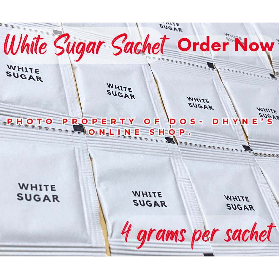 100pcs WHITE SUGAR SACHET | REFINE SUGAR | ASUKAL | 4 Grams per Sachet ...