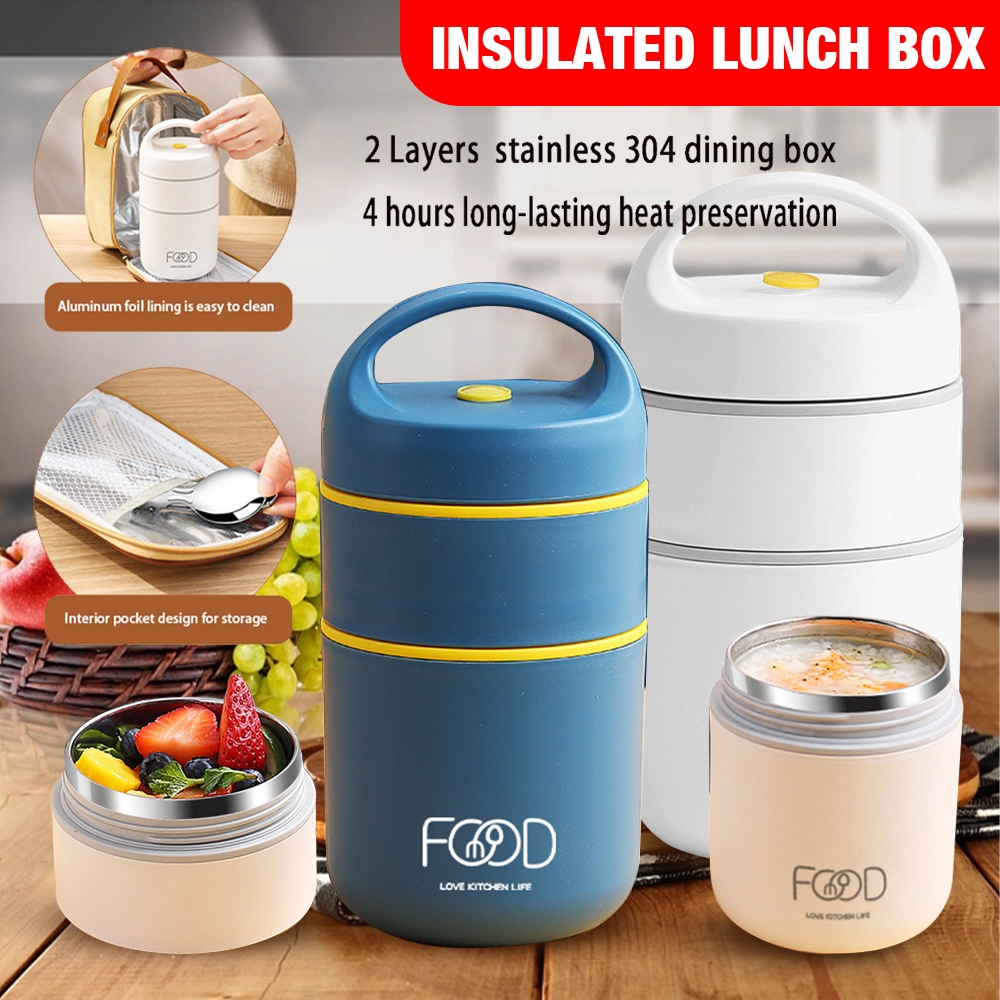 2 Layer Soup Bentogo Lunch Box Stainless with Bag Thermal 304 Stainless ...