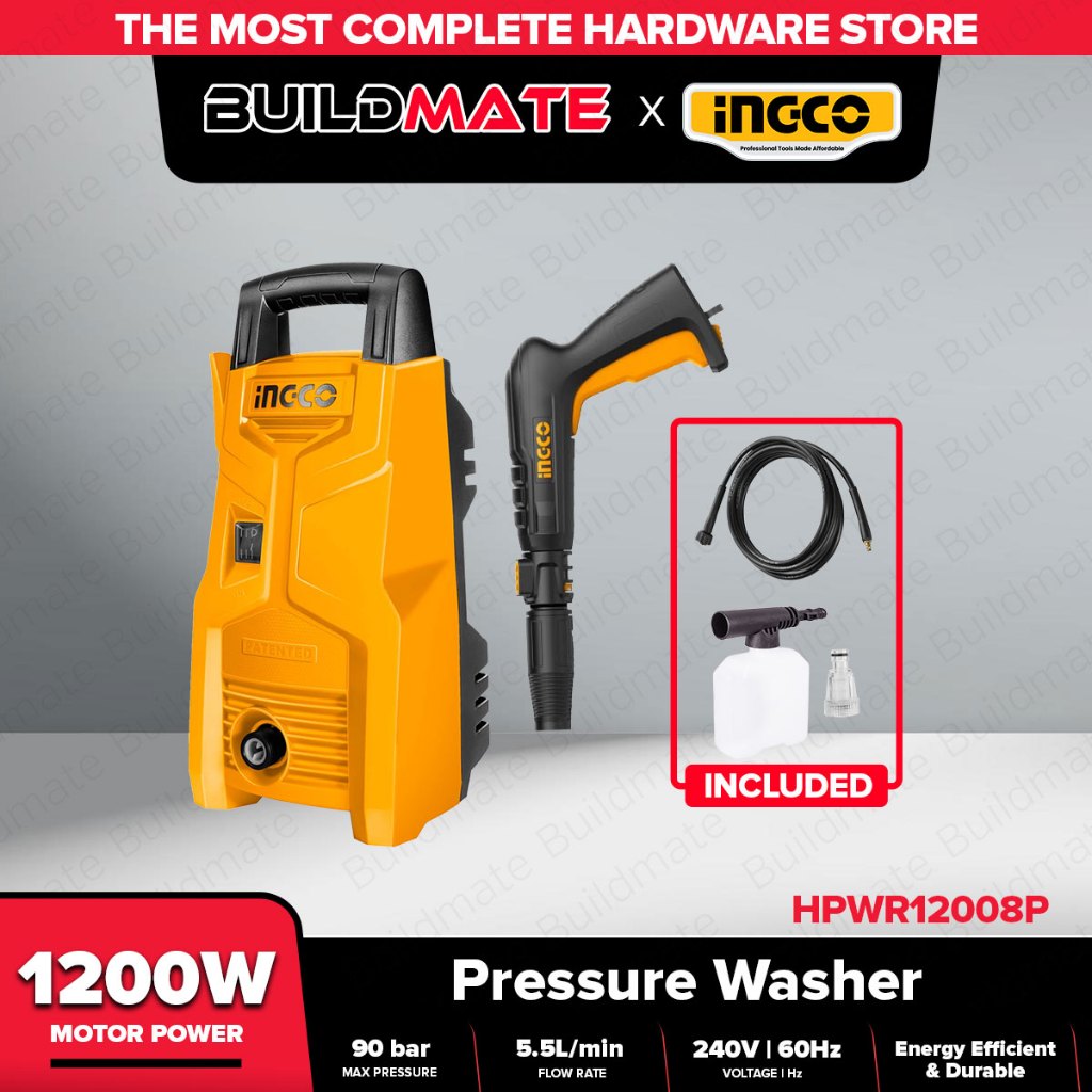 INGCO High Power Pressure Washer Heavy Duty 1200W HPWR12008P •BUILDMATE• IPT | Shopee Philippines