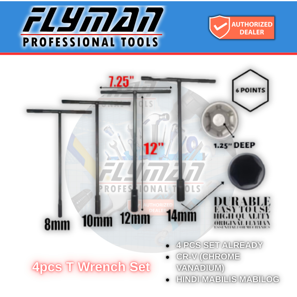 FLYMAN USA 4pcs T Wrench Set 8mm 10mm 12mm 14mm Long Arm Heavy Duty ...