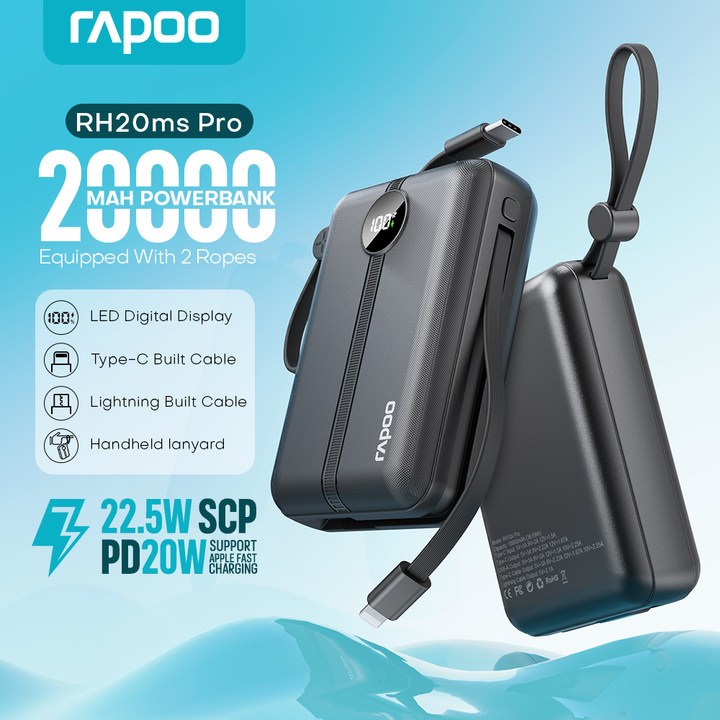 Rapoo RH20ms Pro 20000mAh Powerbank Built In Cable 22.5W Super Fast ...
